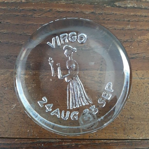 Vintage | Accents | Vintage Virgo Clear Glass Zodiac Paperweight ...